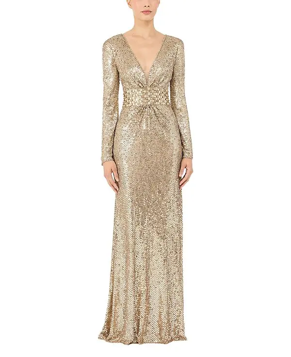 Jenny Packham Embellished Sequined Maxi Gown - Illusion