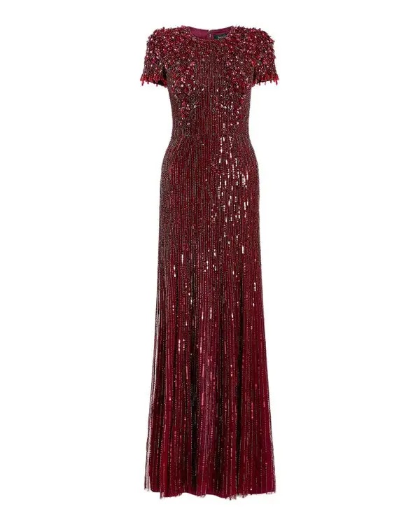 Jenny Packham Eliza Beaded Maxi Dress - Cardinal