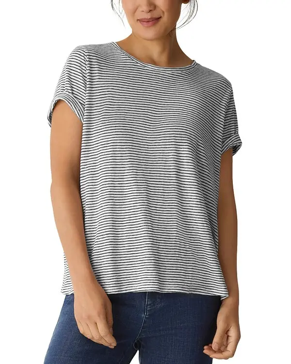 Eileen Fisher Linen Striped Crewneck Tee