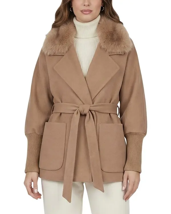 Gorski Fabric Jacket With Detachable Shearling Lamb Collar - Camel