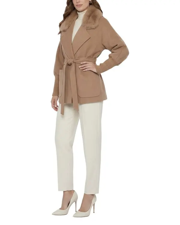 Gorski Fabric Jacket With Detachable Shearling Lamb Collar - Camel