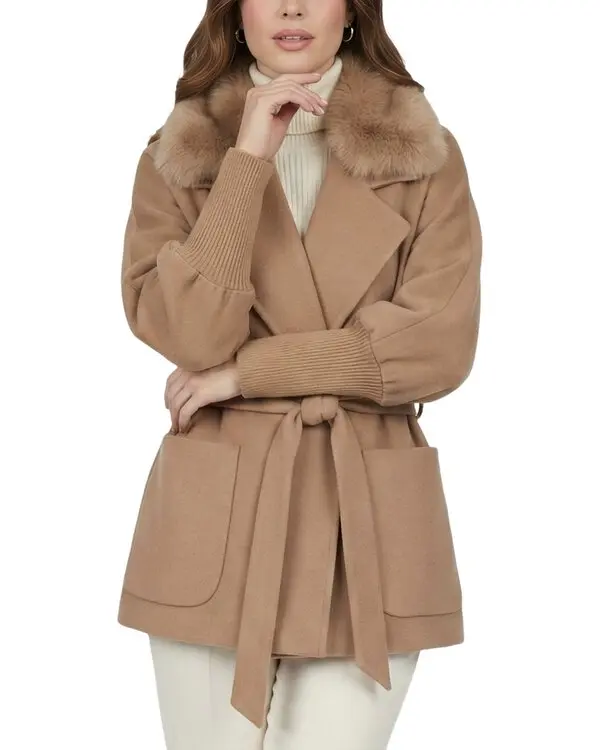 Gorski Fabric Jacket With Detachable Shearling Lamb Collar - Camel