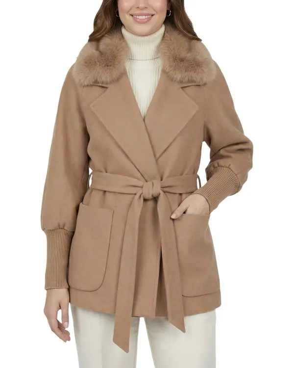 Gorski Fabric Jacket With Detachable Shearling Lamb Collar - Camel
