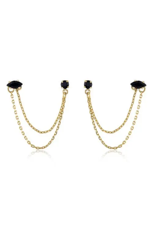 Ettika Double Piercing Chain Earrings - Black