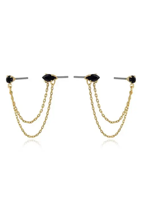 Ettika Double Piercing Chain Earrings - Black