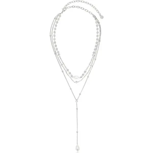 Ettika Y-necklace With Freshwater Pearl And Cubic Zirconia - Silver