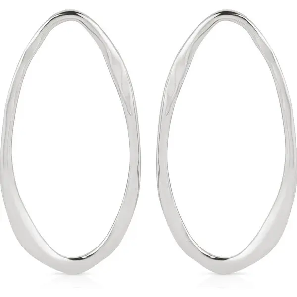 Ettika Large Oval Hammered Hoop Earrings - Silver