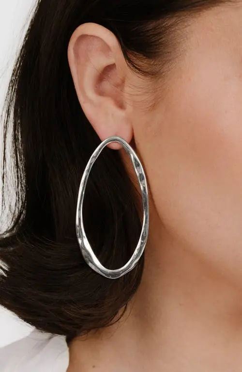 Ettika Large Oval Hammered Hoop Earrings - Silver
