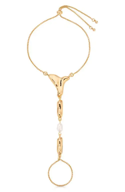 Ettika Liquid Metal Freshwater Pearl Hand Chain - Gold