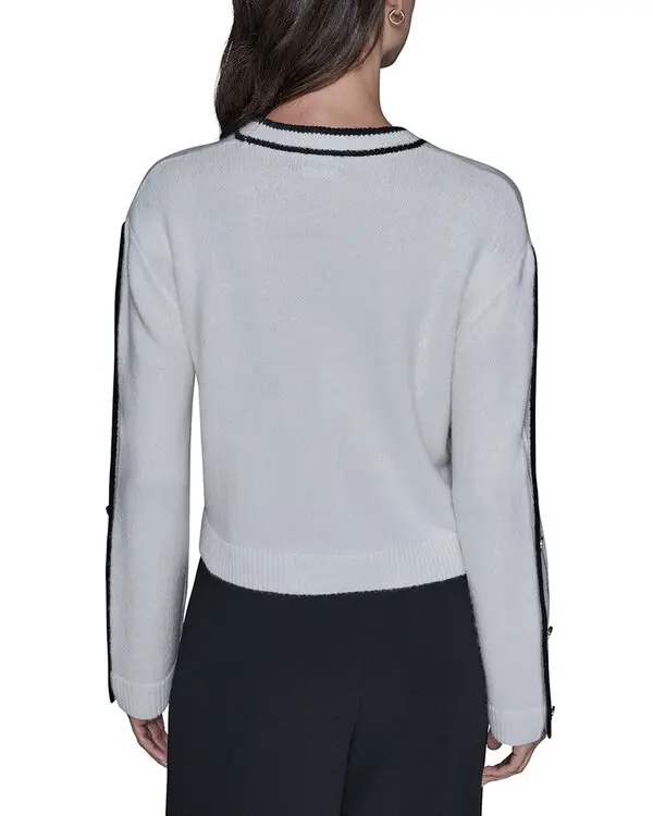 Karl Lagerfeld Paris Striped Sleeve Crewneck Sweater
