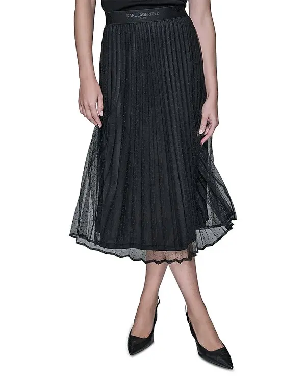 Karl Lagerfeld Paris Long Polka Dot Mesh Skirt