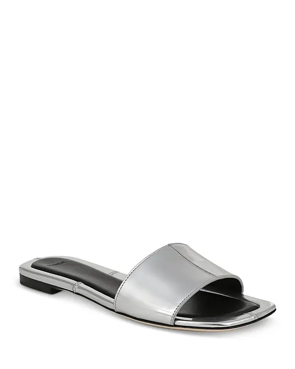 Vince Valeria Leather Slide Sandals - Silver