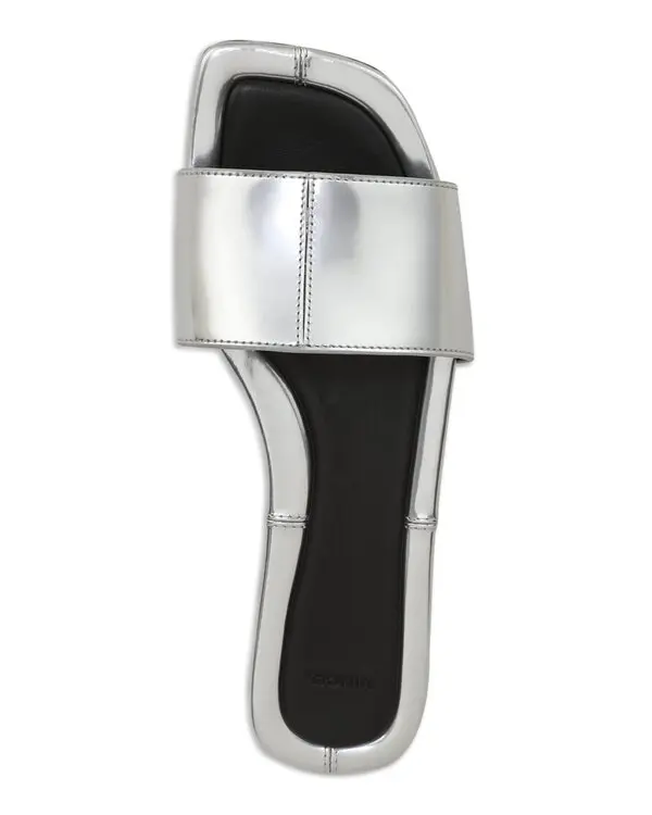 Vince Valeria Leather Slide Sandals - Silver