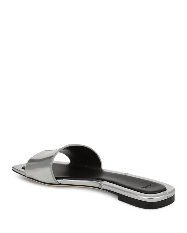 Vince Valeria Leather Slide Sandals - Silver