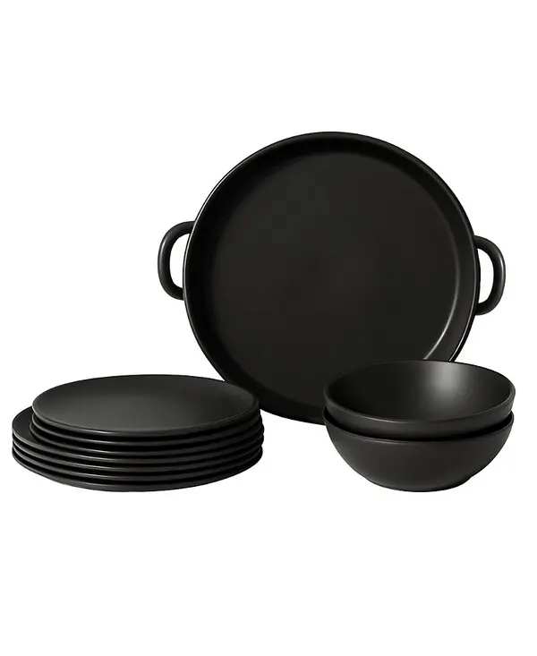 GHARYAN STONEWARE Family Feast Dinnerware, Set Of 13 Pieces - Matte Black