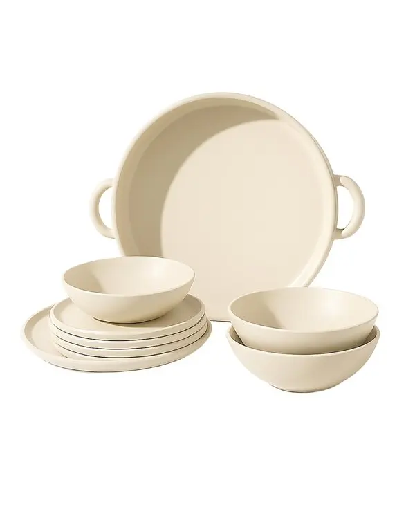 GHARYAN STONEWARE Family Feast Dinnerware, Set Of 13 Pieces - Matte White