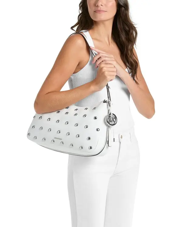 Michael Kors Studded Leather Crossbody - Optic White