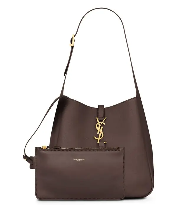 Saint Laurent Le 5 A 7 Supple Shoulder Hobo Bag In Grained Leather - Arabica