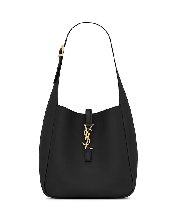 Saint Laurent Le 5 A 7 Supple Small Shoulder Hobo Bag In Grained Leather - Black