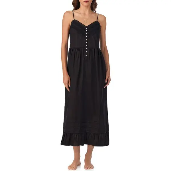Eileen West Lace Trim Cotton Nightgown - Black