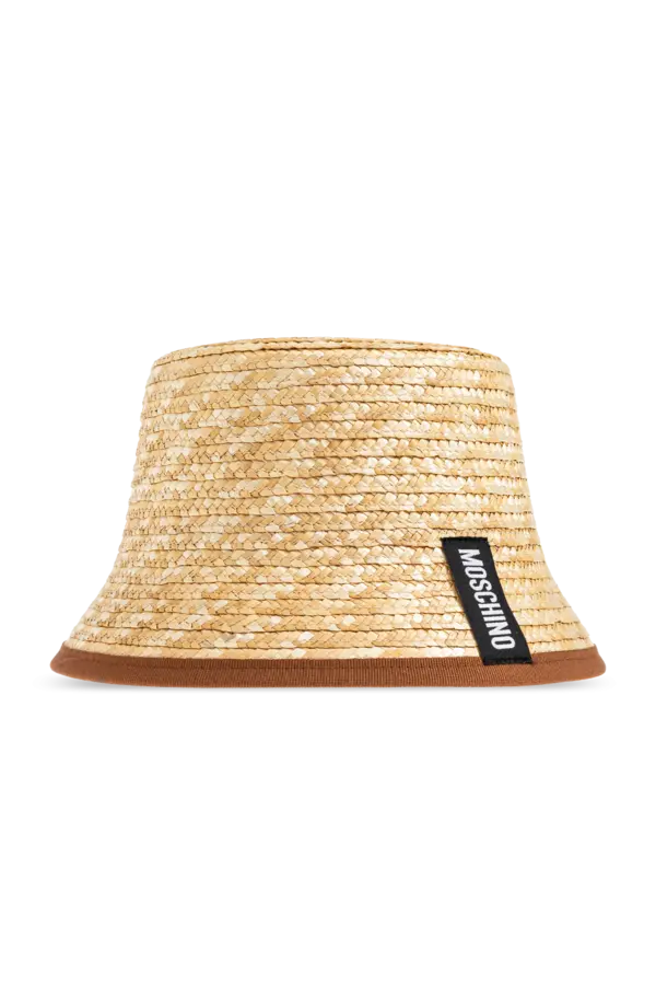 Moschino Straw Hat With Logo Patch - Beige