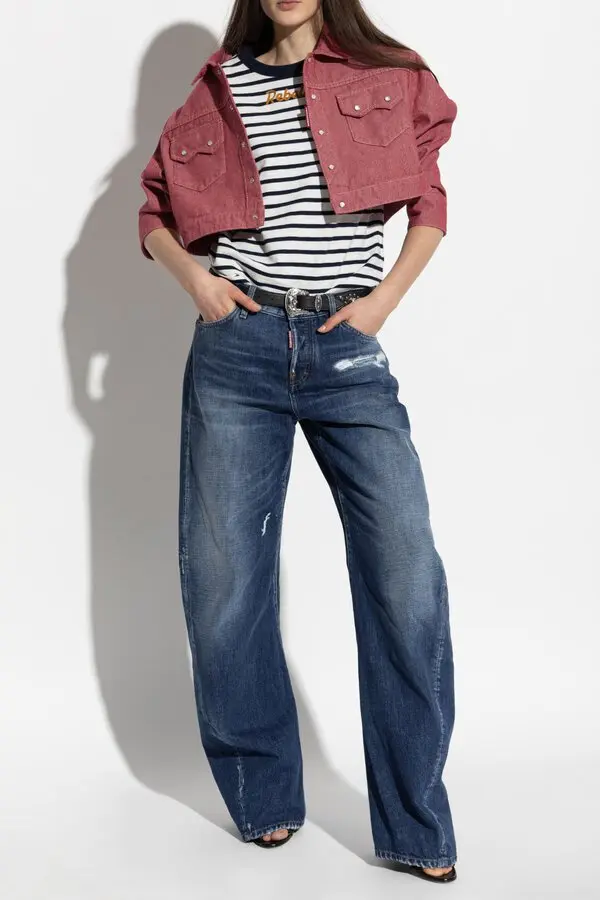 Dsquared2 Oversized Cropped Denim Jacket - Red
