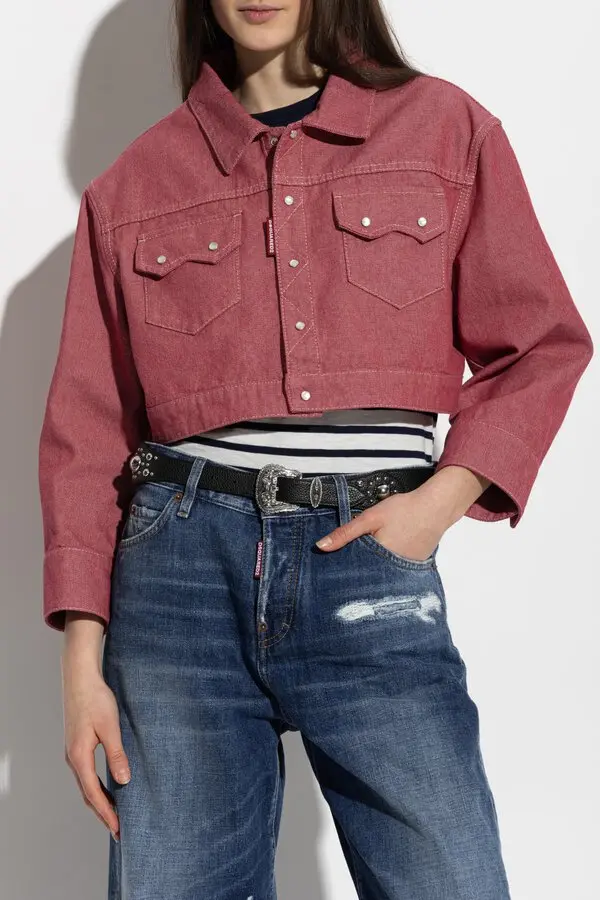 Dsquared2 Oversized Cropped Denim Jacket - Red
