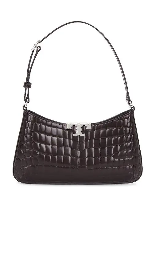 Tory Burch Eleanor Croc Embossed Slim Shoulder Bag - Wine