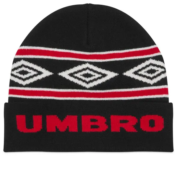 UMBRO Diamond Intarsia Knit Beanie - Black/chili Pepper/white