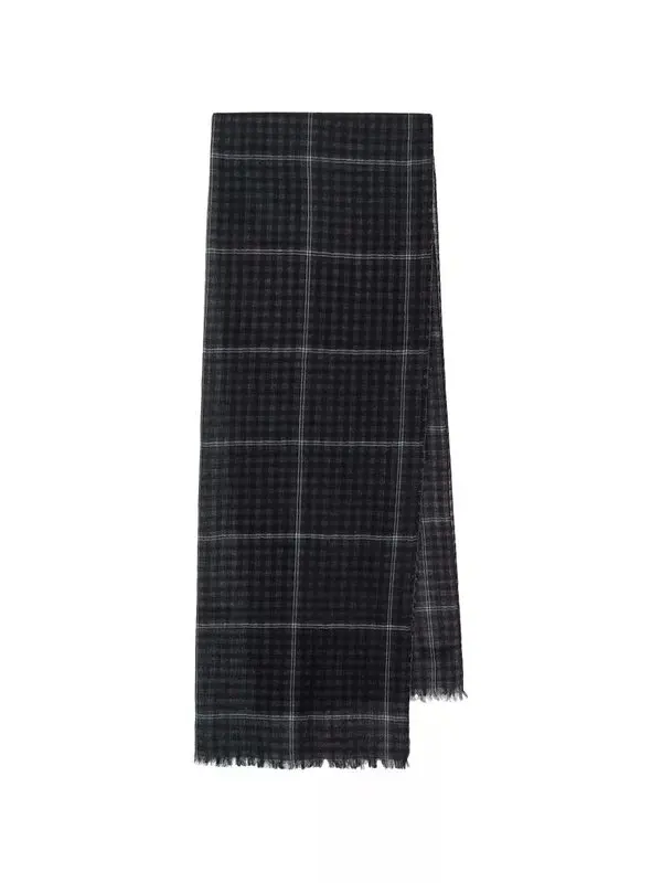 Y’s Check Fringed Scarf - Black