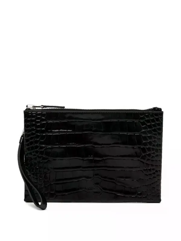 TOM FORD Crocodile-effect Zip Clutch - Black