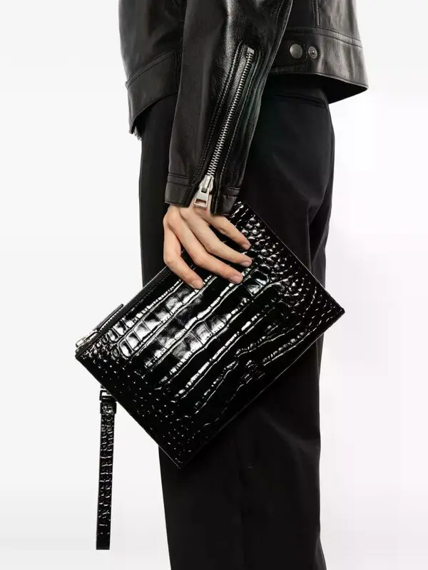 TOM FORD Crocodile-effect Zip Clutch - Black