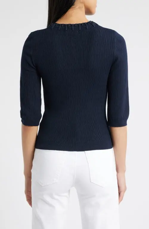 Wit & Wisdom Elbow Sleeve Rib Sweater - Navy