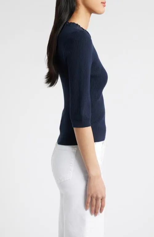 Wit & Wisdom Elbow Sleeve Rib Sweater - Navy