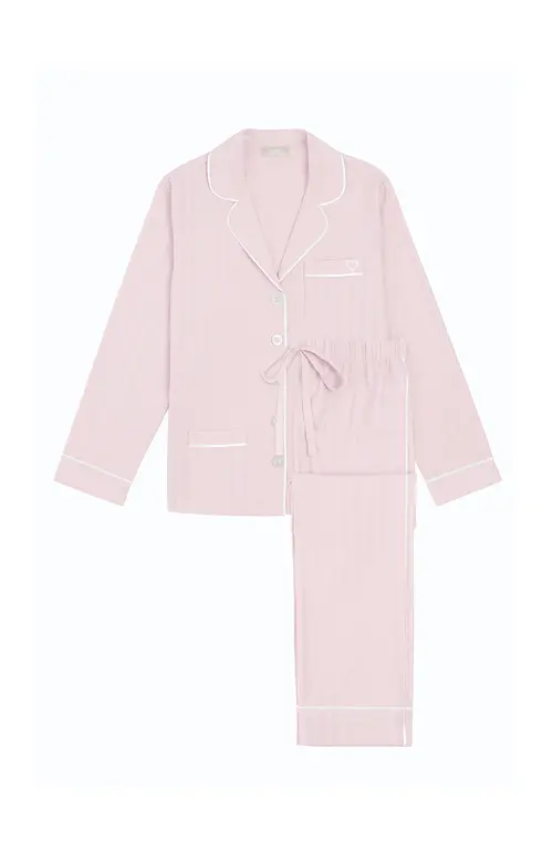KIP Heart Embroidered Cotton Long Pajama Set - Pink Peony