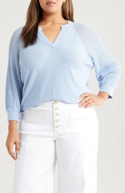 Wit & Wisdom Mixed Stitch Split Neck Sweater - Blue Crush