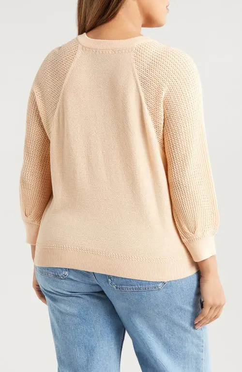 Wit & Wisdom Mixed Stitch Split Neck Sweater - Peach Fuzz