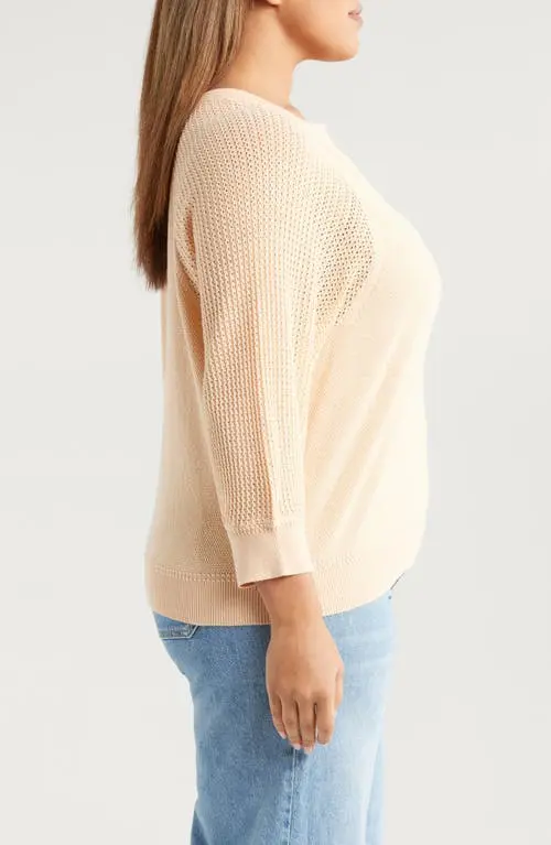 Wit & Wisdom Mixed Stitch Split Neck Sweater - Peach Fuzz