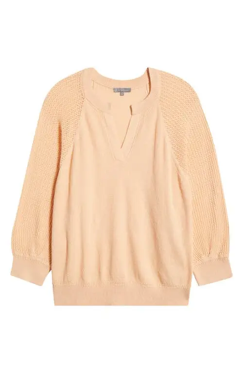 Wit & Wisdom Mixed Stitch Split Neck Sweater - Peach Fuzz