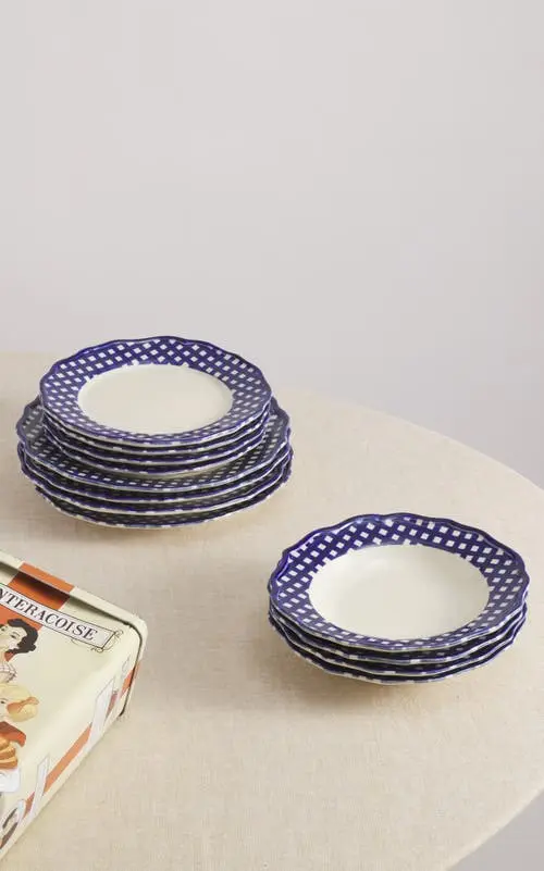 MAISON MADISON HOME Beatrix 12 Piece Set With Pasta Bowl - Cream/blue