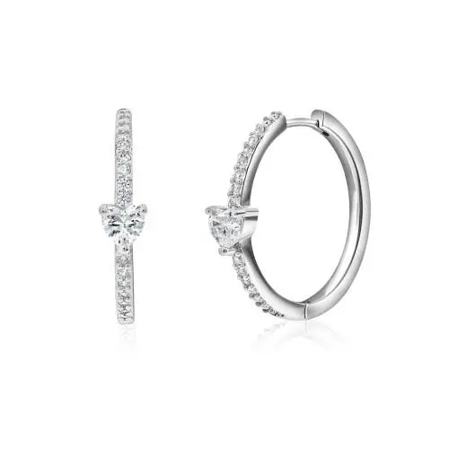 DONATELLO GIAN Name' Heart Crystal Hoop Earrings - Silver