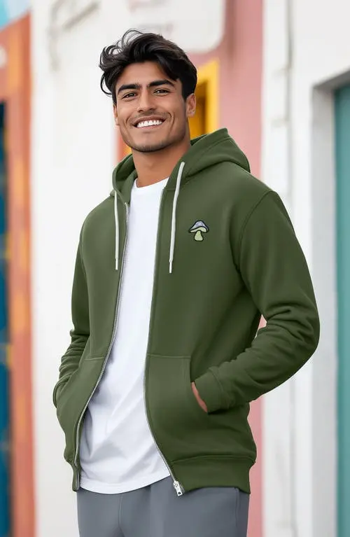 DALIX Mushroom Zip Hoodie - Military Green
