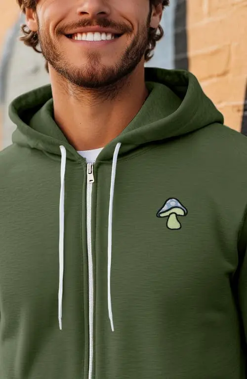 DALIX Mushroom Zip Hoodie - Military Green