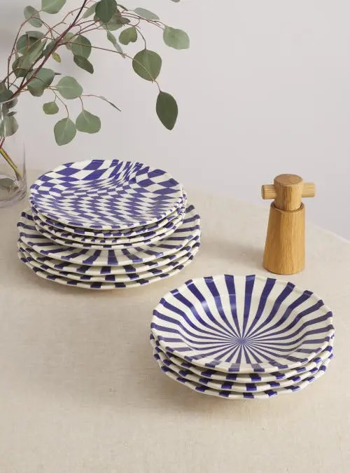 MAISON MADISON HOME Mafalda 12 Piece Set With Pasta Bowl - Blue/checkered