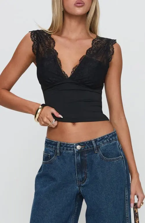 Princess Polly Typha Lace Detail Crop Top - Black