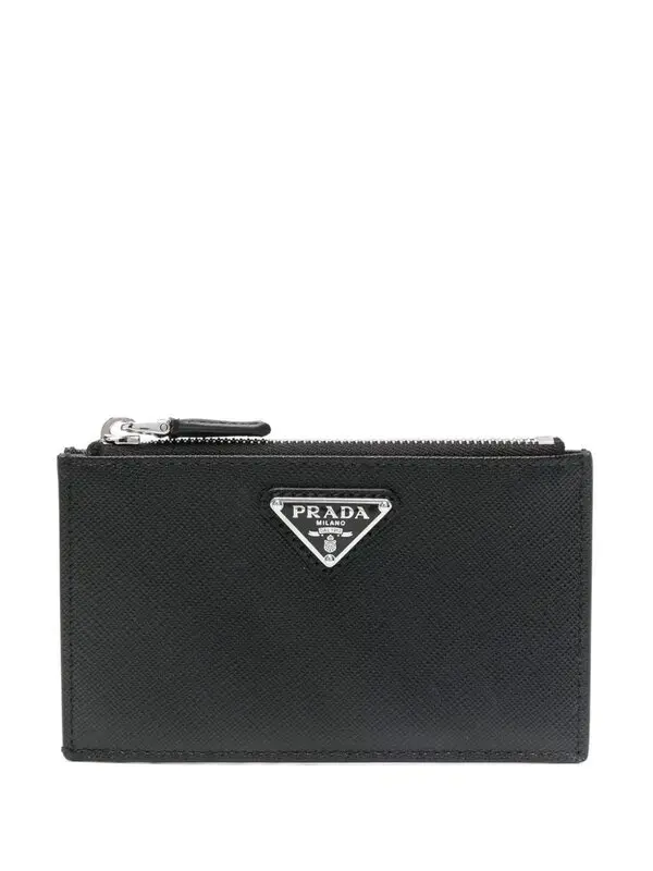 Prada Enamel Triangle-logo Leather Wallet - Black