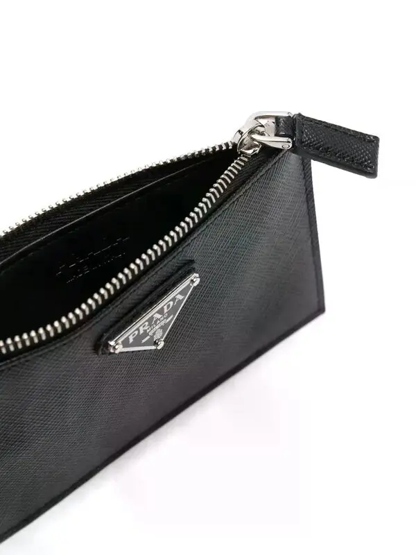 Prada Enamel Triangle-logo Leather Wallet - Black