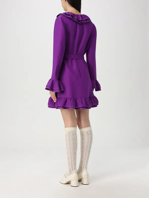 Valentino Garavani Ruffled Dress With Belt - Violet