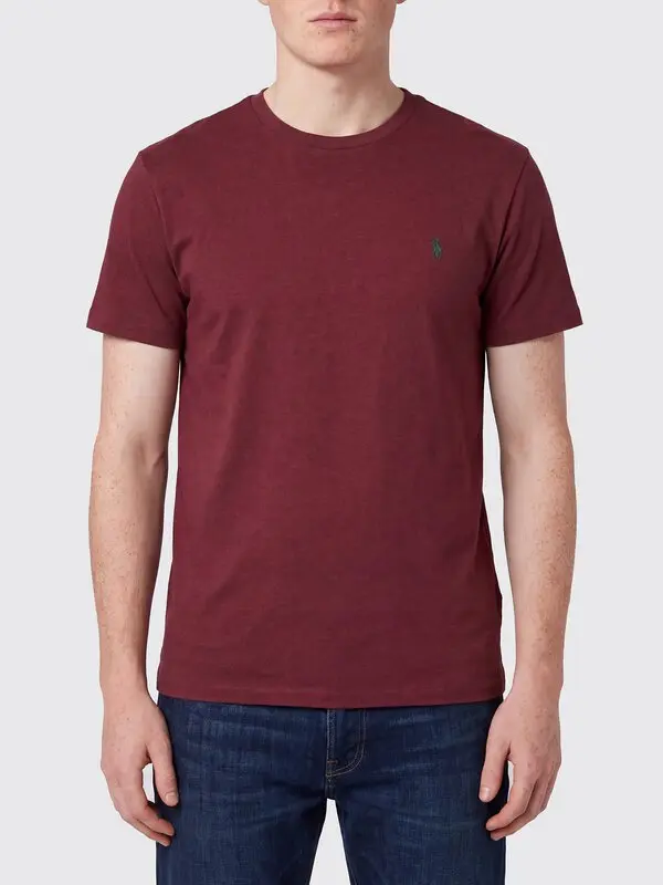Polo Ralph Lauren Slim Fit Cotton T-shirt With Embroidered Logo And Crew Neck - Burgundy