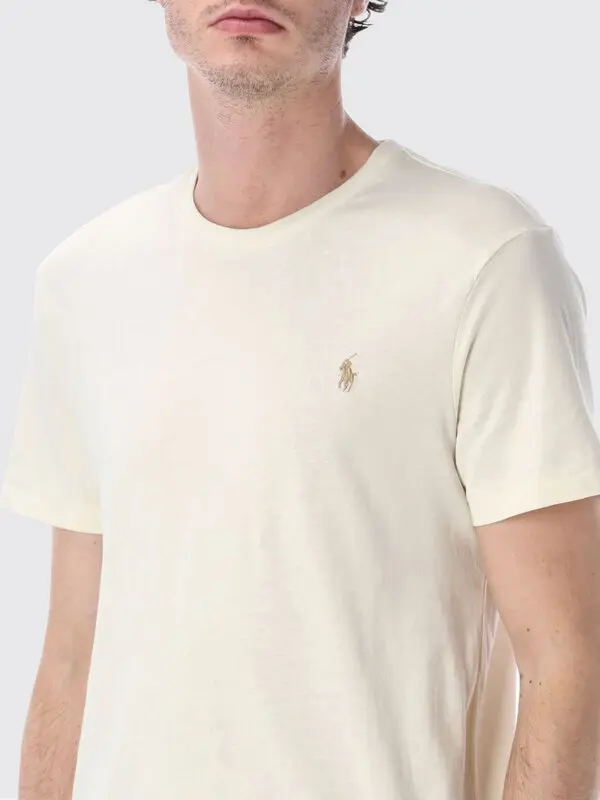 Polo Ralph Lauren Slim Fit Cotton T-shirt With Embroidered Logo And Crew Neck - Cream